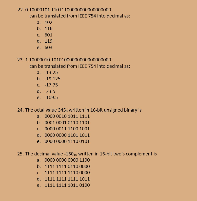 Solved 22. 0 10000101 11011100000000000000000 can be | Chegg.com