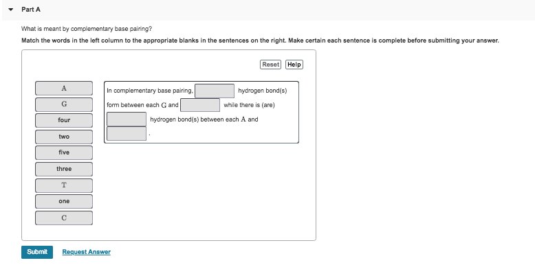 Solved PartA What is meant by complementary base pairing? | Chegg.com