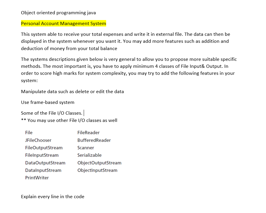 Solved Object oriented programming java Personal Account | Chegg.com