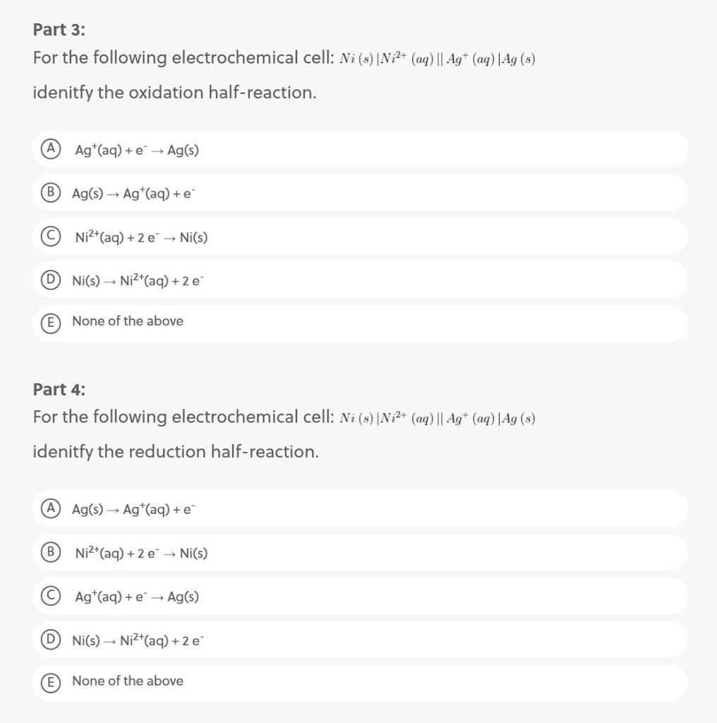 Solved From the cell notation given, identify the reduction | Chegg.com