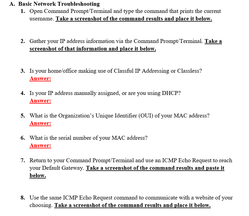 Solved A. Basic Network Troubleshooting 1. Open Command | Chegg.com