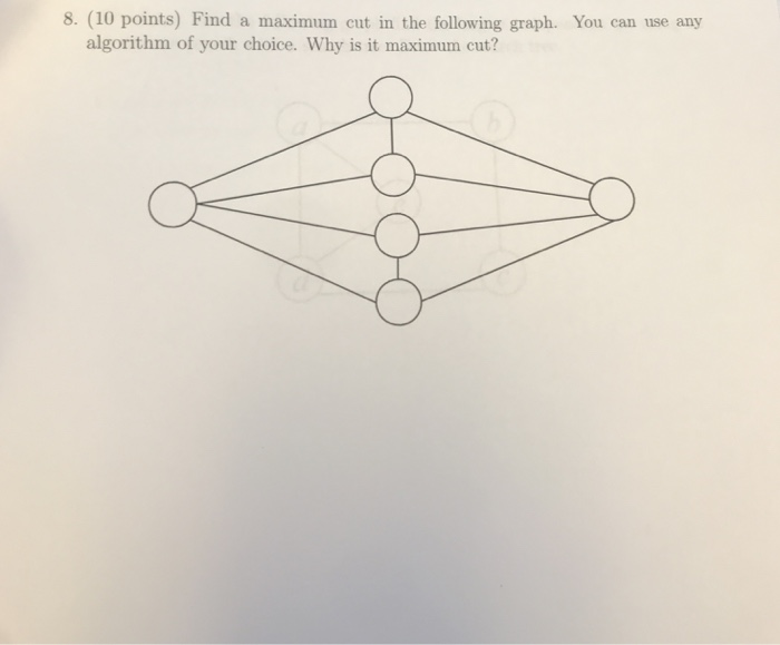 Solved 8. (10 points) Find a maximum cut in the following | Chegg.com