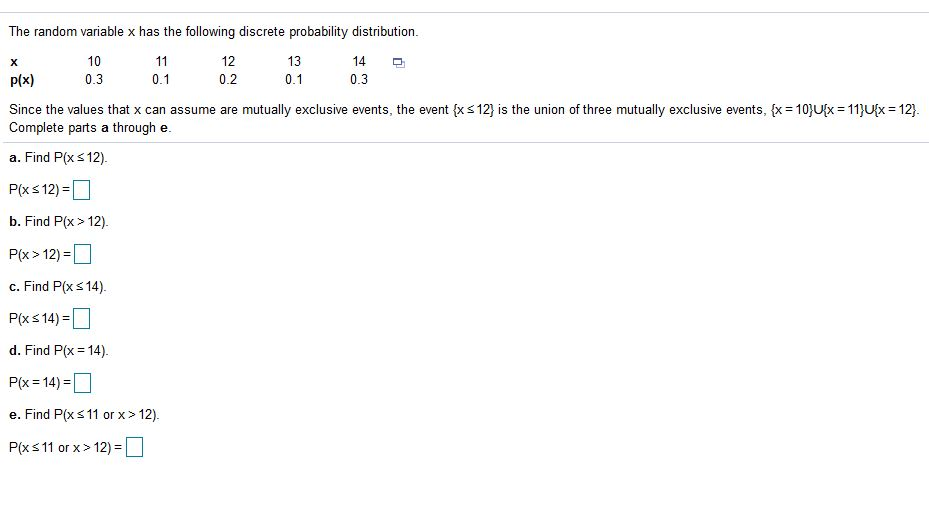 Solved The random variable x has the following discrete | Chegg.com