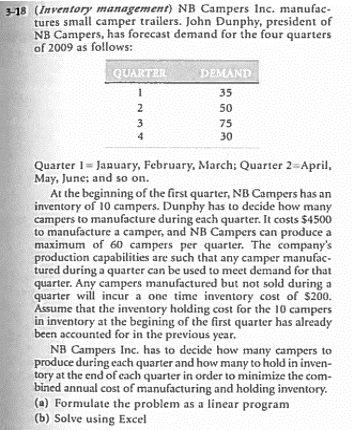 Solved 3-18 (Inventory management) NB Campers lnc. | Chegg.com