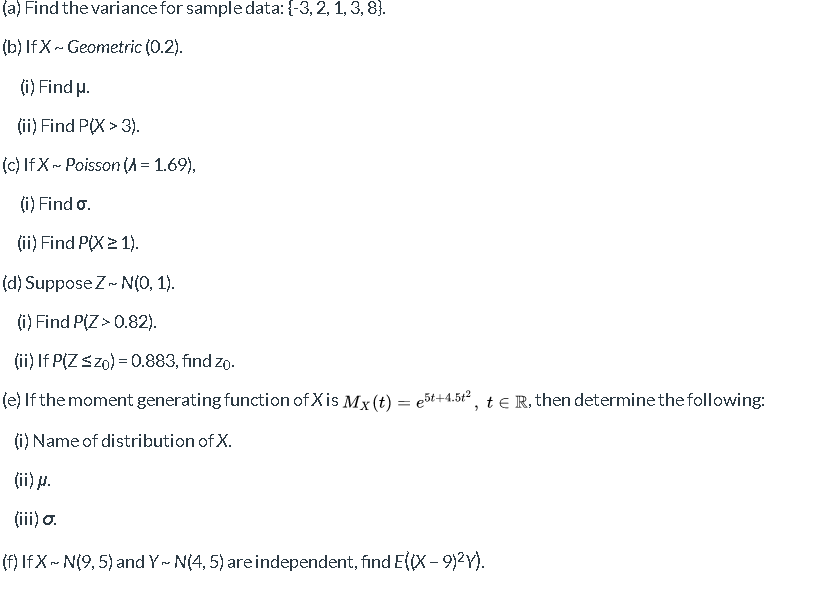 Solved (a) Find the variance for sample data: {-3, 2, 1, 3, | Chegg.com