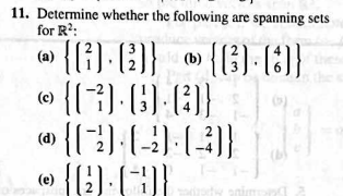 Solved 11. Determine whether the following are spanning sets | Chegg.com