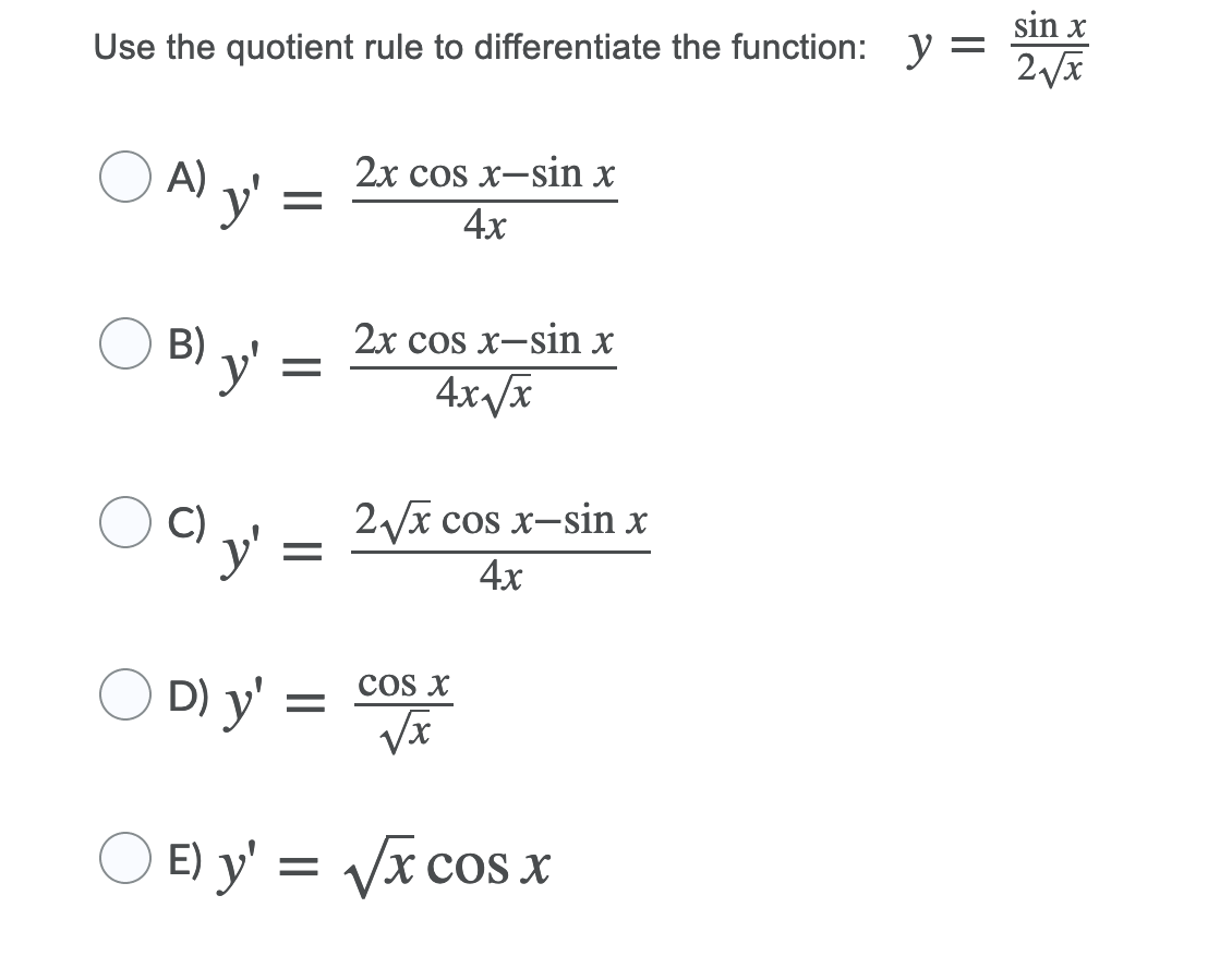 Solved sin x Use the quotient rule to differentiate the | Chegg.com
