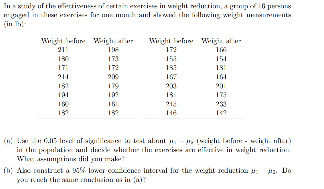 Solved In a study of the effectiveness of certain exercises | Chegg.com