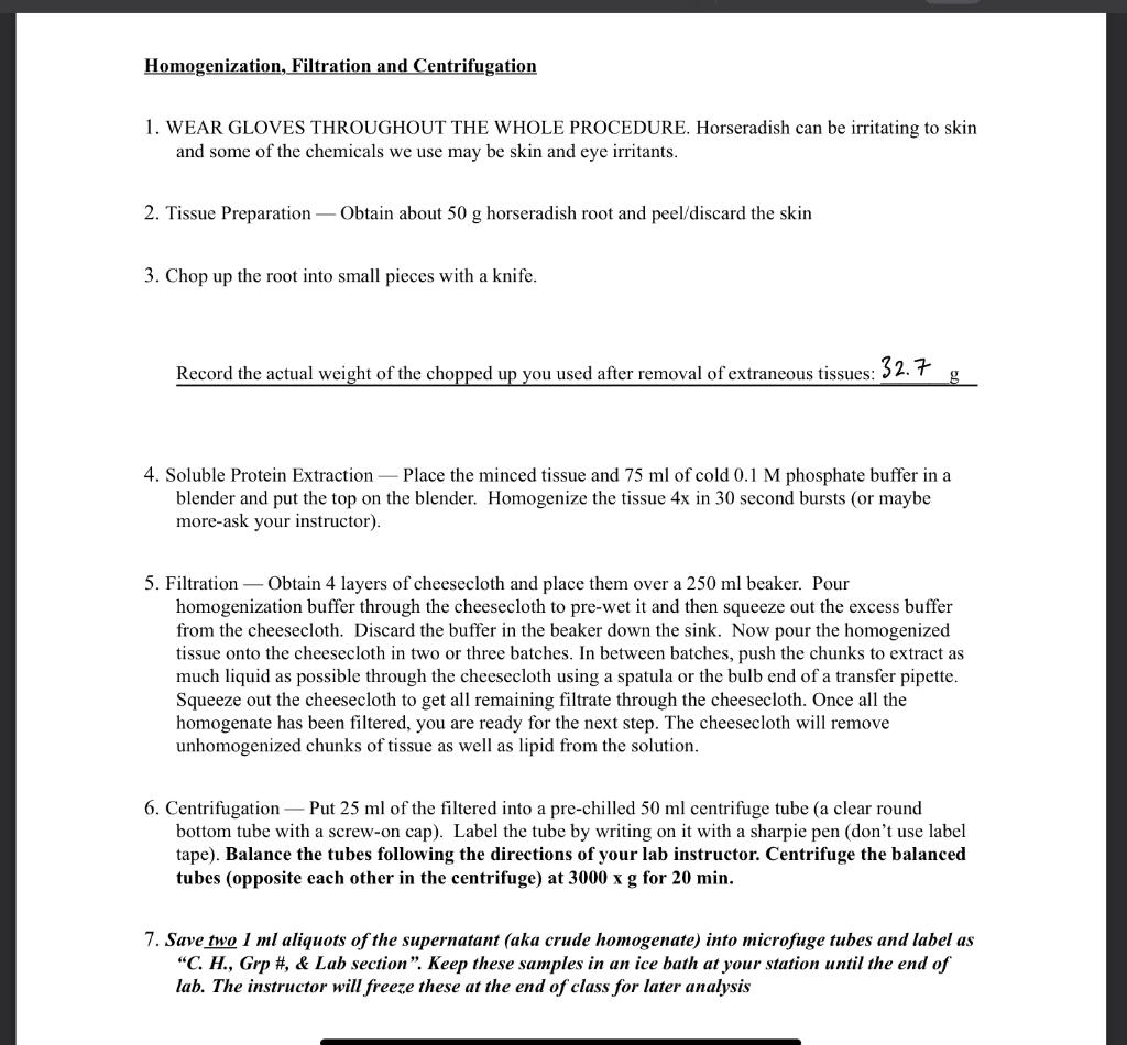 Solved Homogenization, Filtration and Centrifugation 1. WEAR | Chegg.com