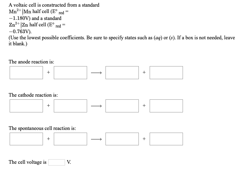 Solved A voltaic cell is constructed from a standard Zn2+ Zn | Chegg.com