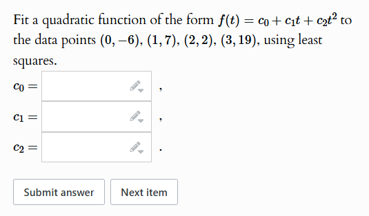 Solved Fit a quadratic function of ﻿the form | Chegg.com