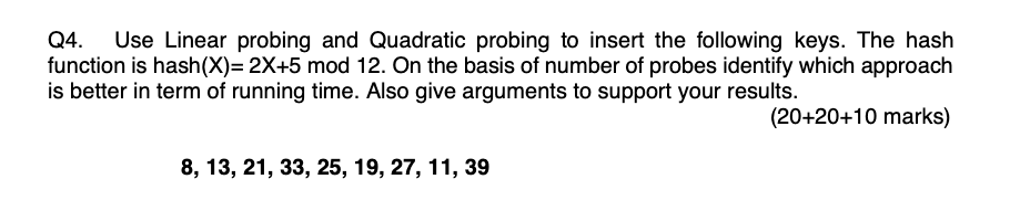 Solved Q4. Use Linear probing and Quadratic probing to | Chegg.com