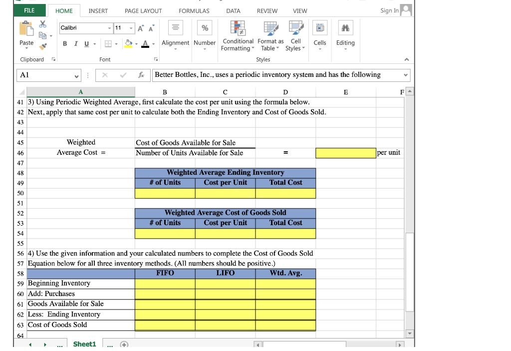 Solved Inventory Costing Methods using Excel's SUM and Basic | Chegg.com