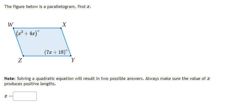 Solved The figure below is a parallelogram, find x. Note: | Chegg.com