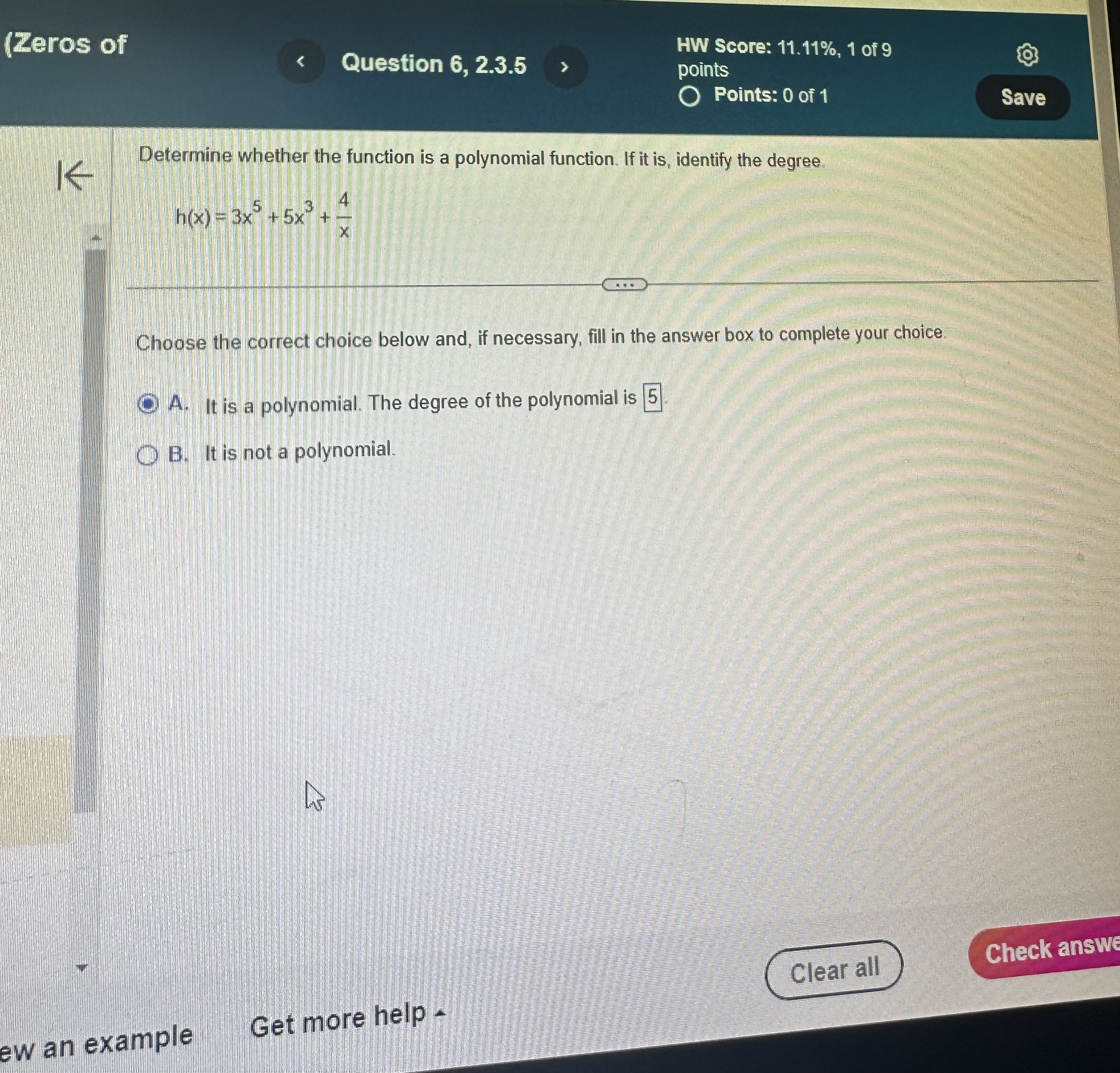 Solved Determine whether the function is a polynomial | Chegg.com