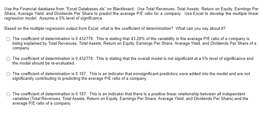 Solved Use the Financial database from "Excel Databases.xls" | Chegg.com