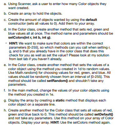 Solved a. Using Scanner, ask a user to enter how many Color | Chegg.com