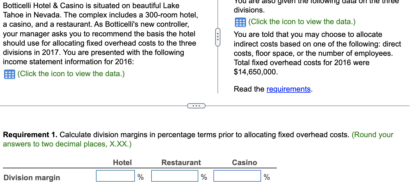Solved Requirement 1. Calculate division margins in | Chegg.com