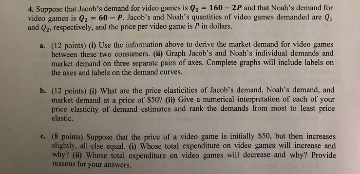 Solved 4. Suppose that Jacob's demand for video games is | Chegg.com
