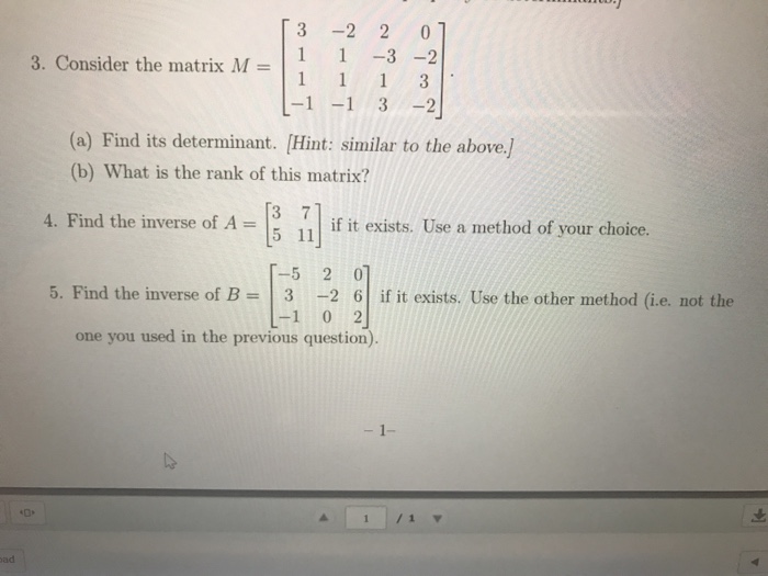 Solved Consider the matrix M =[3 - 2 2 0 1 1 - 3 - 2 1 1 1 3 | Chegg.com