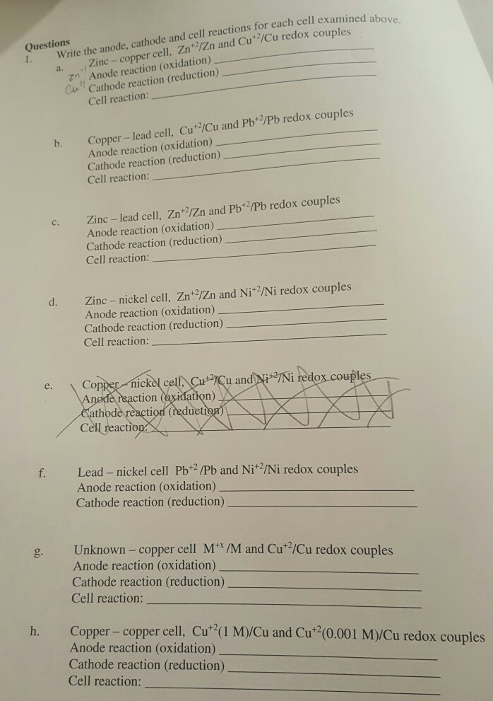 Solved The Voltaic Cell Report Sheet Data: Some cells listed | Chegg.com
