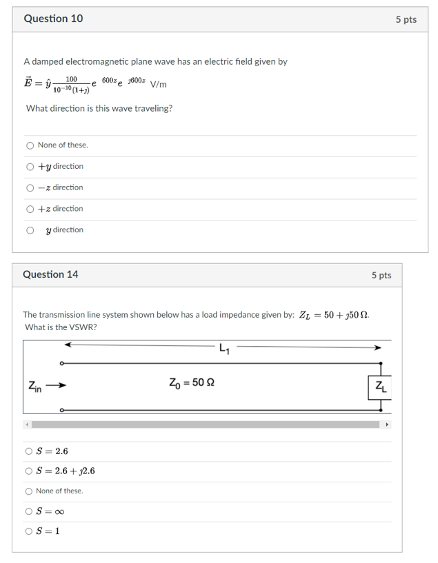 Solved Question 10 5 pts A damped electromagnetic plane wave | Chegg.com
