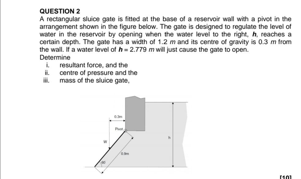 Solved QUESTION 2 A rectangular sluice gate is fitted at the | Chegg.com
