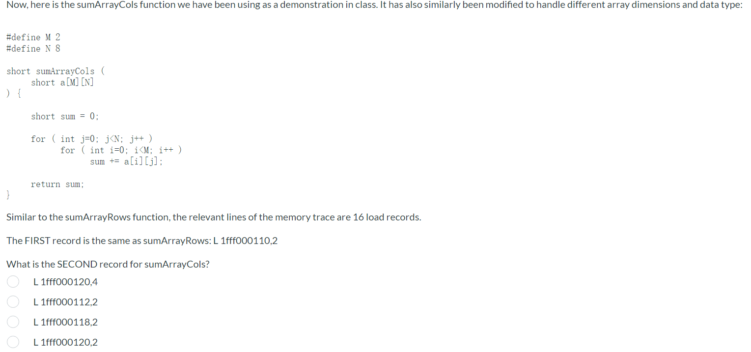 Solved Here is the sumArray Rows function we have been using | Chegg.com
