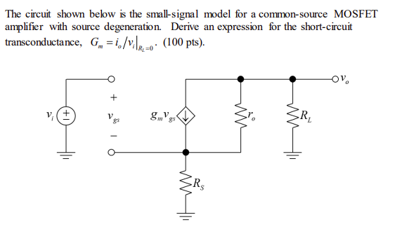 Solved The circuit shown below is the small-signal model for | Chegg.com