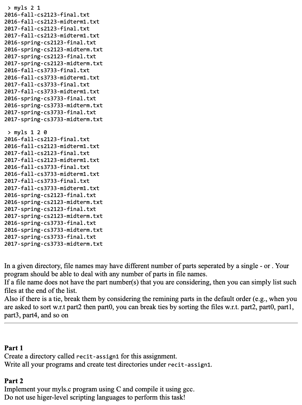 Implement myls.c program using C and compile it | Chegg.com