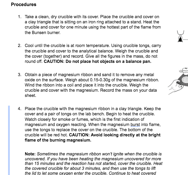 Solved 1. Take a clean, dry crucible with its cover. Place | Chegg.com