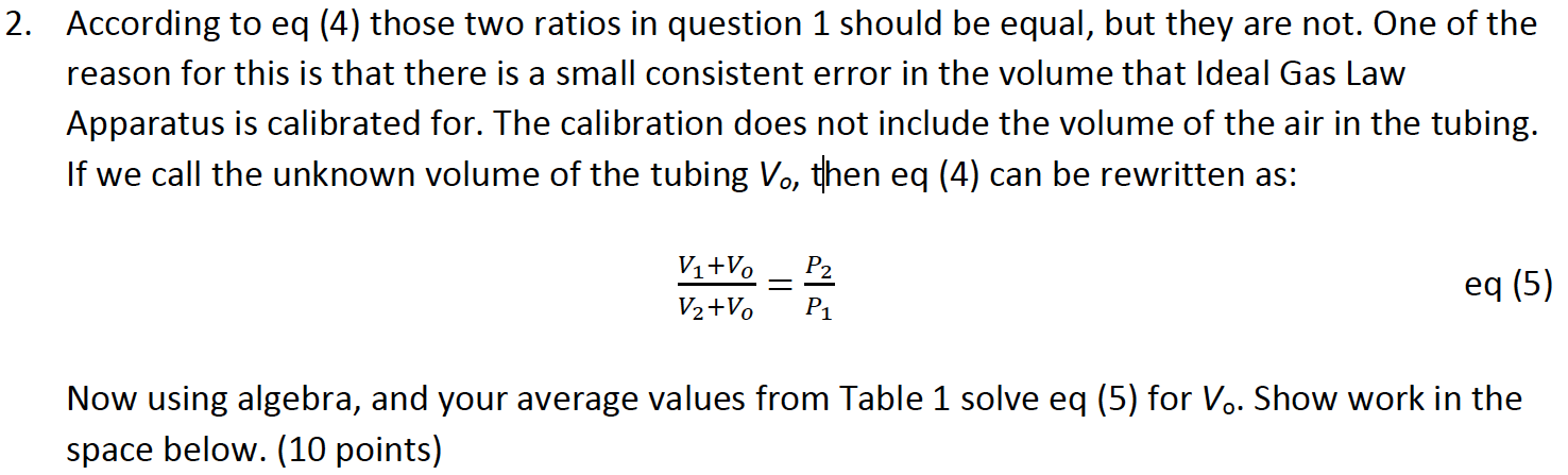Solved Question 1 was, "From you average experimental values | Chegg.com