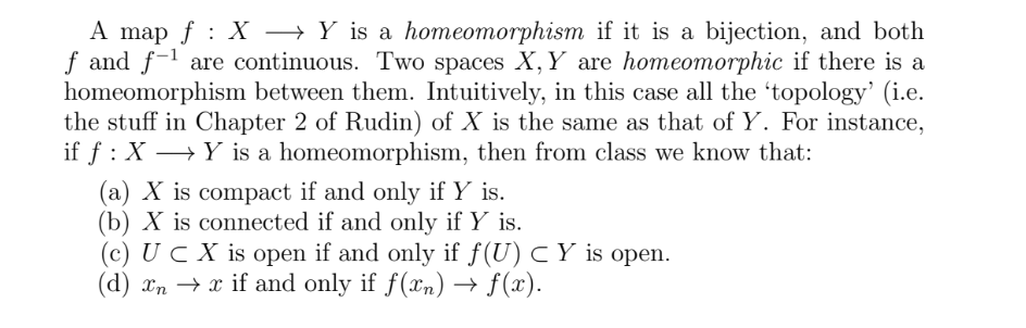 Solved A map f : X + Y is a homeomorphism if it is a | Chegg.com