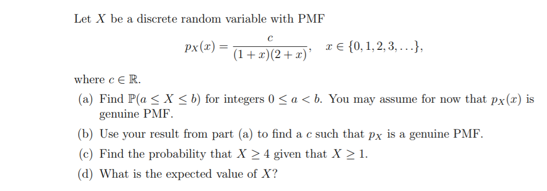Solved Let X be a discrete random variable with PMF px(x) = | Chegg.com