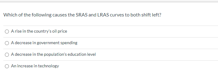 Solved Which of the following causes the SRAS and LRAS | Chegg.com