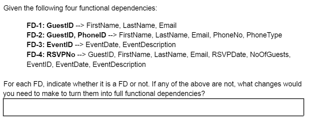 Solved Given the following four functional dependencies: | Chegg.com