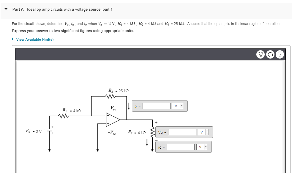 Solved Part B - Ideal op amp circuits with a voltage source: | Chegg.com