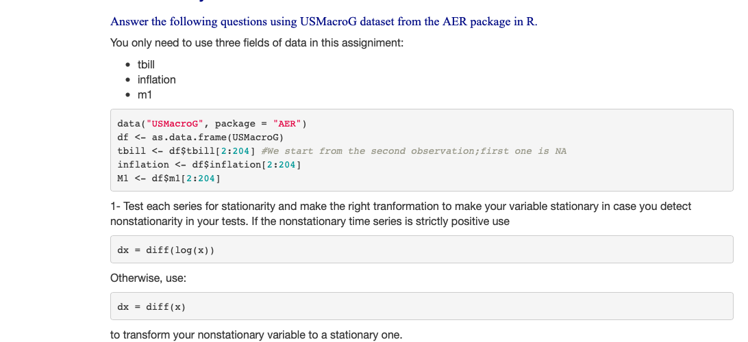Answer the following questions using USMacroG dataset | Chegg.com