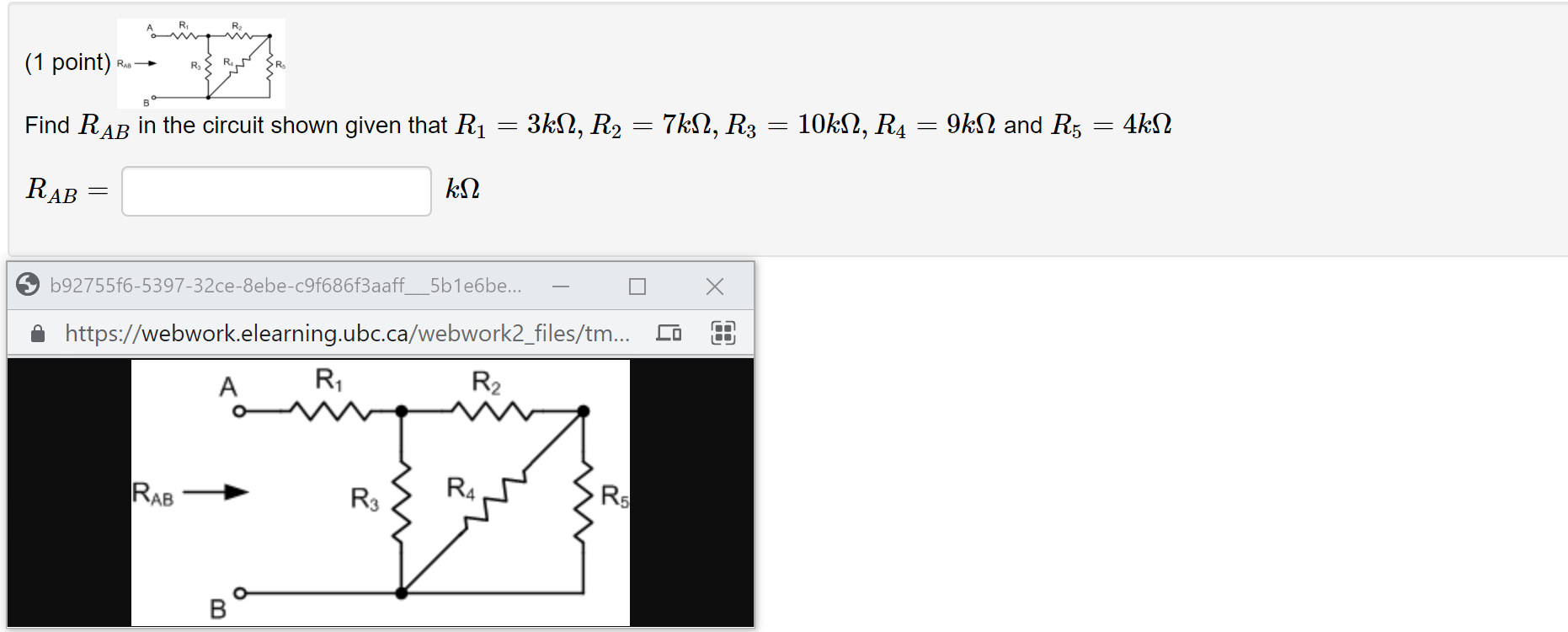 Solved R (1 point) RAB RSR Find RAB in the circuit shown | Chegg.com