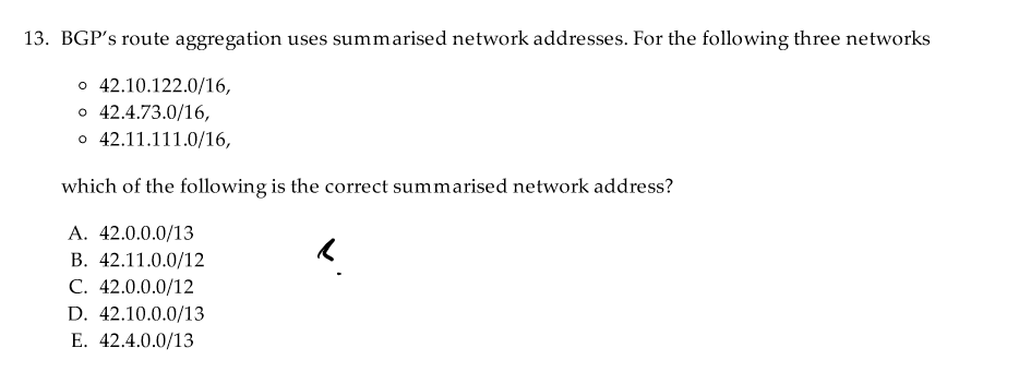 Solved 13. BGP's route aggregation uses summarised network | Chegg.com