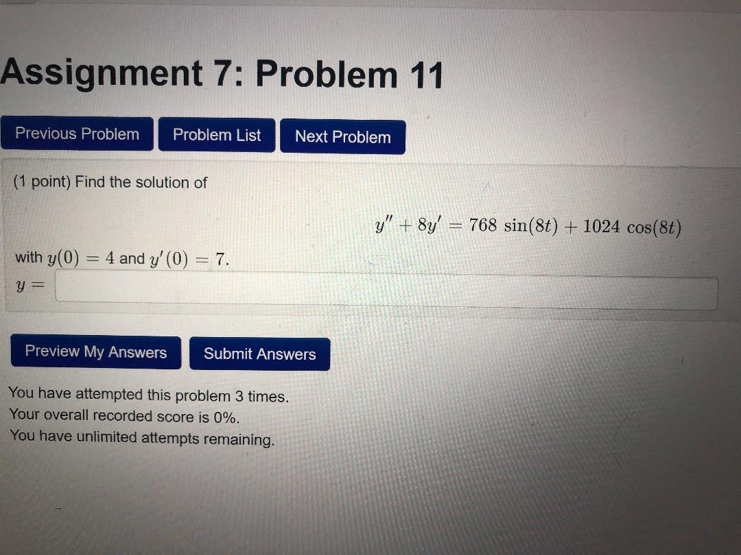 Solved Assignment 7: Problem 11 Previous Problem Problem | Chegg.com Solved Assignment 7: Problem 11 Previous Problem Problem | Chegg.com