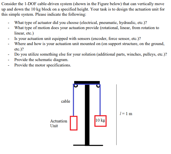 Solved Consider the 1-DOF cable-driven system (shown in the | Chegg.com