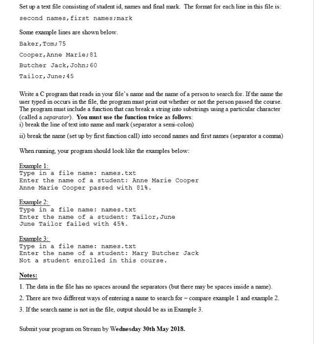 Solved Set up a text file consisting of student id, names | Chegg.com