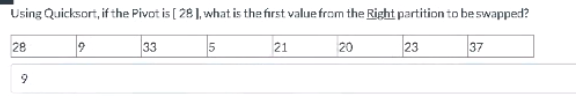 Solved Using Quicksort, if the Pivot is [ 28 ], what is the | Chegg.com