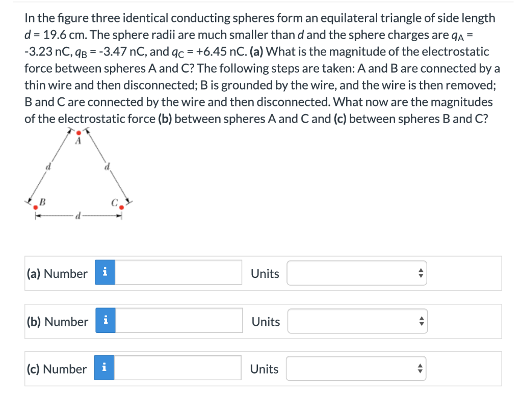 Solved In the figure three identical conducting spheres form | Chegg.com