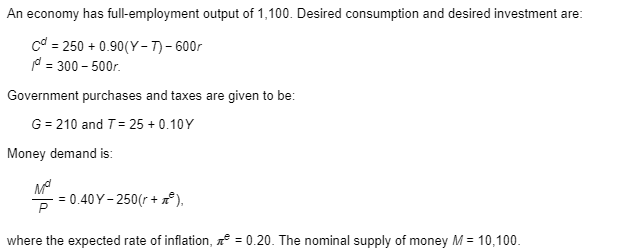 Solved An economy has full-employment output of 1,100. | Chegg.com