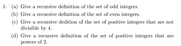 Solved 1 a Give A Recursive Definition Of The Set Of Odd Chegg