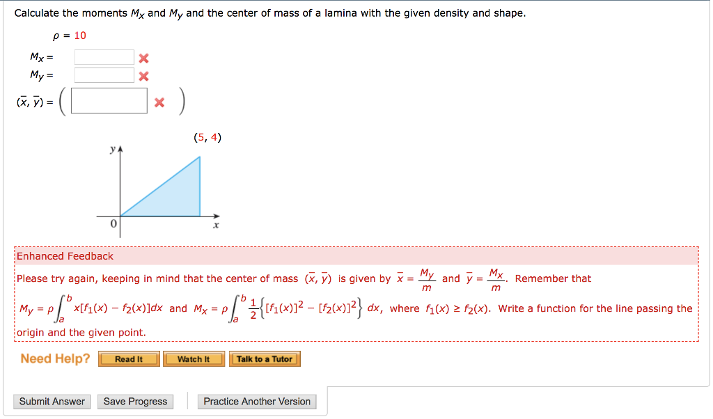 Solved Calculate the moments Mx and My and the center of | Chegg.com