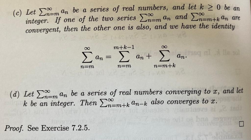 Solved (a) If ∑n=m∞an is a series of real numbers converging | Chegg.com