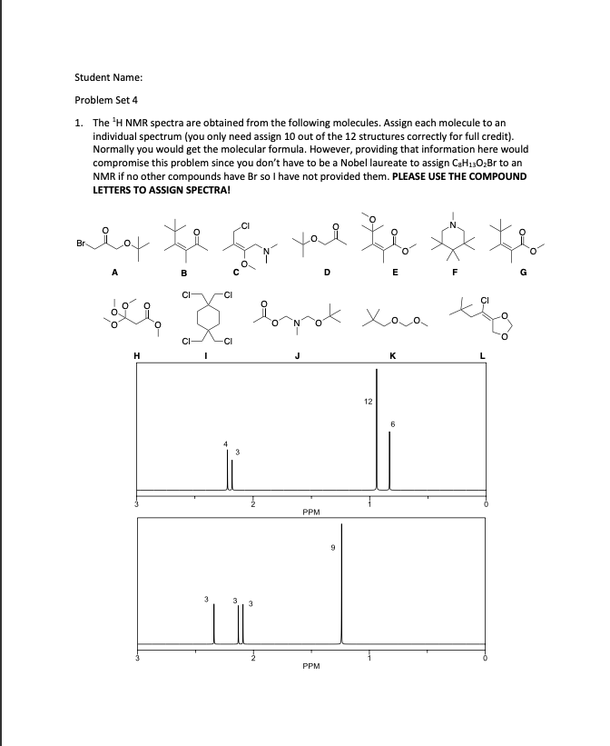 Solved Student Name: Problem Set 4 1. The 'H NMR spectra are | Chegg.com